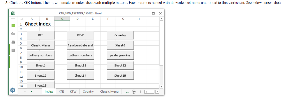 Create An Index Sheet With Multiple Buttons Each Button Is Named With Its Worksheet Name And 